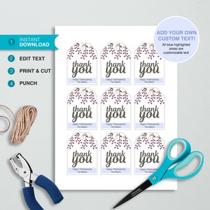 Editable Template - Instant Download Thanksgiving Gift Tags, Printable ...