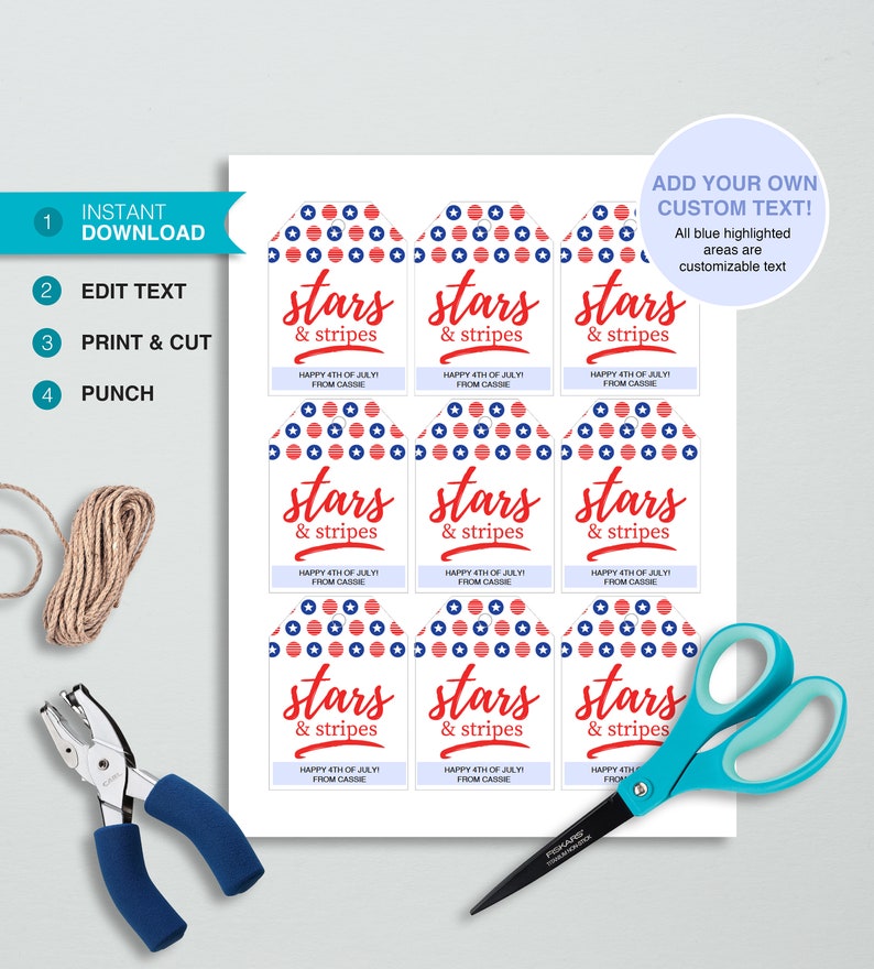 Happy 4th of July Editable Gift Tags - Instant Download, Memorial Day ...