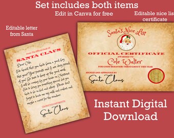 Editable Letter From Santa, Nice List Certificate, Bundle, Editable ...