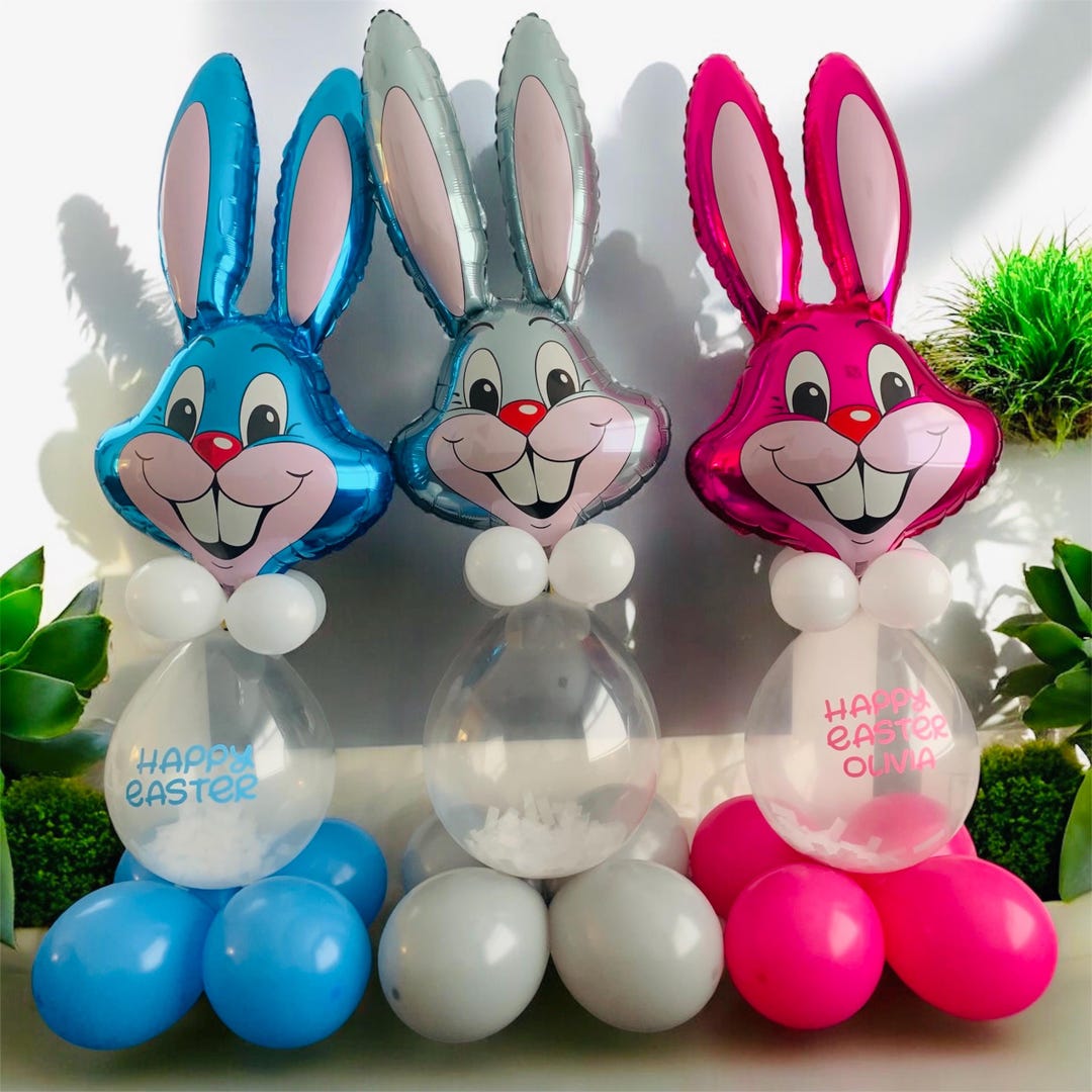 Personalised Easter Bunny Balloon Pop Me Happy Easter Stuffed Balloon ...