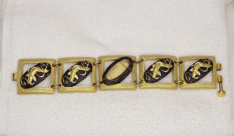 RARE Vtg Diane Love for Trifari Gold Koi Fish Matte Black Enamel Locket ...