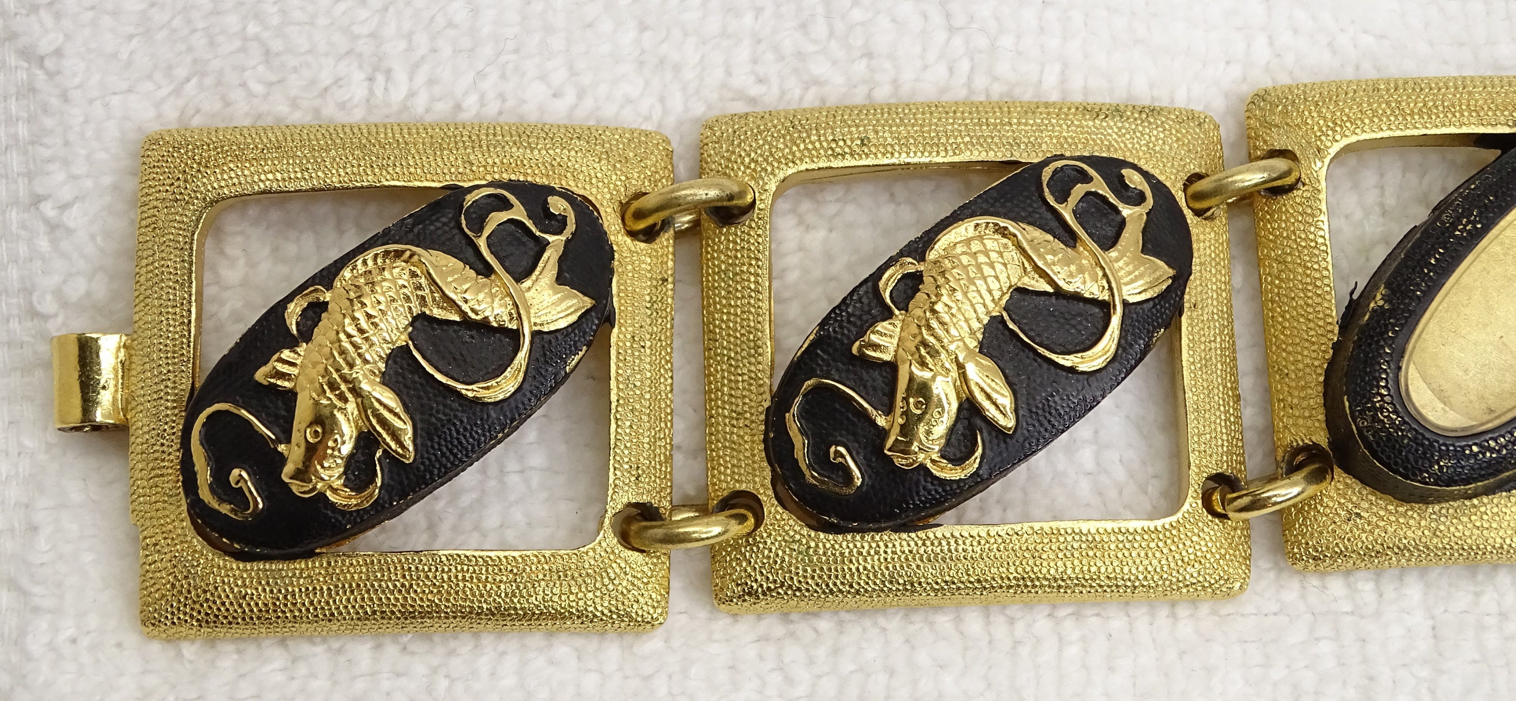 RARE Vtg Diane Love for Trifari Gold Koi Fish Matte Black Enamel Locket ...