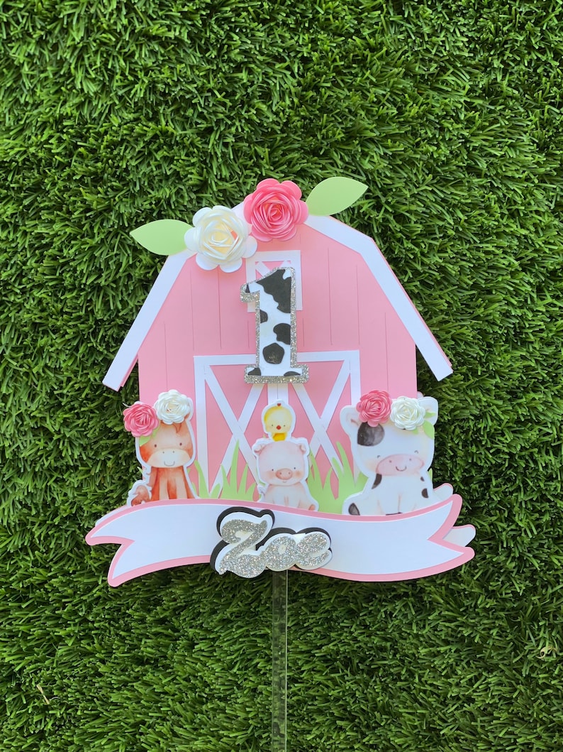 Farm Cake Topper / Girly Barn Cake Topper / Girly Barn Party / Cupcake ...
