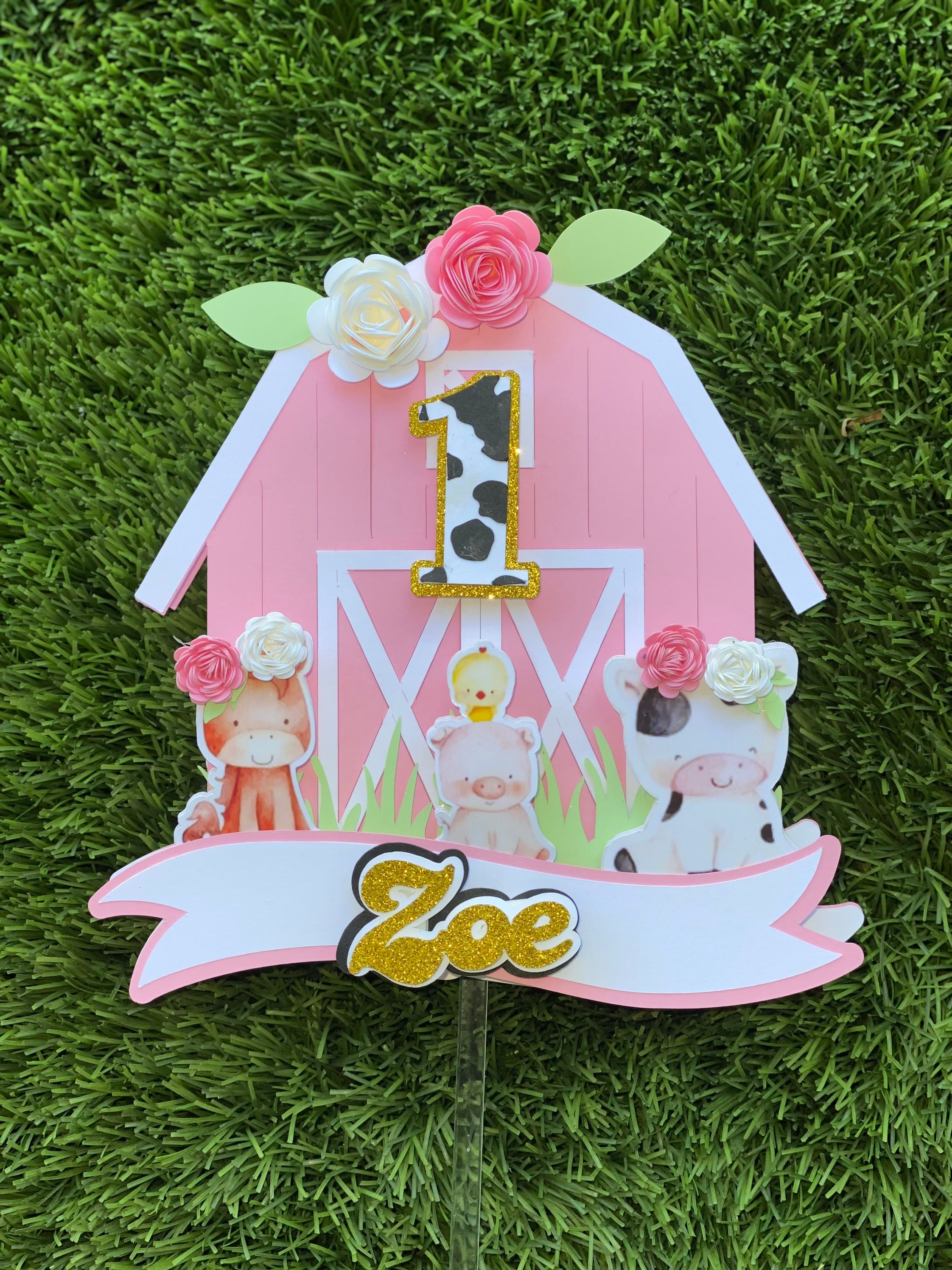 Farm Cake Topper / Girly Barn Cake Topper / Girly Barn Party / Cupcake ...