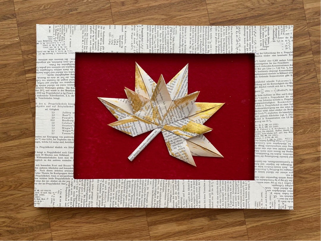 Image Gilded Origami Autumn Leaf From Old Book Page in Book Page Paper ...