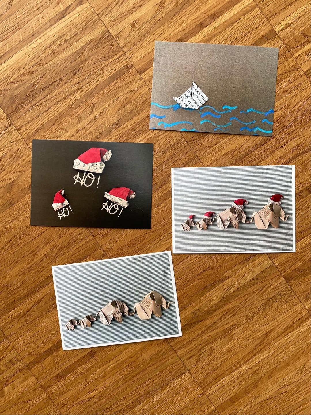 All Seasons Origami Postcards Set of 4, Origami Elephant Family ...