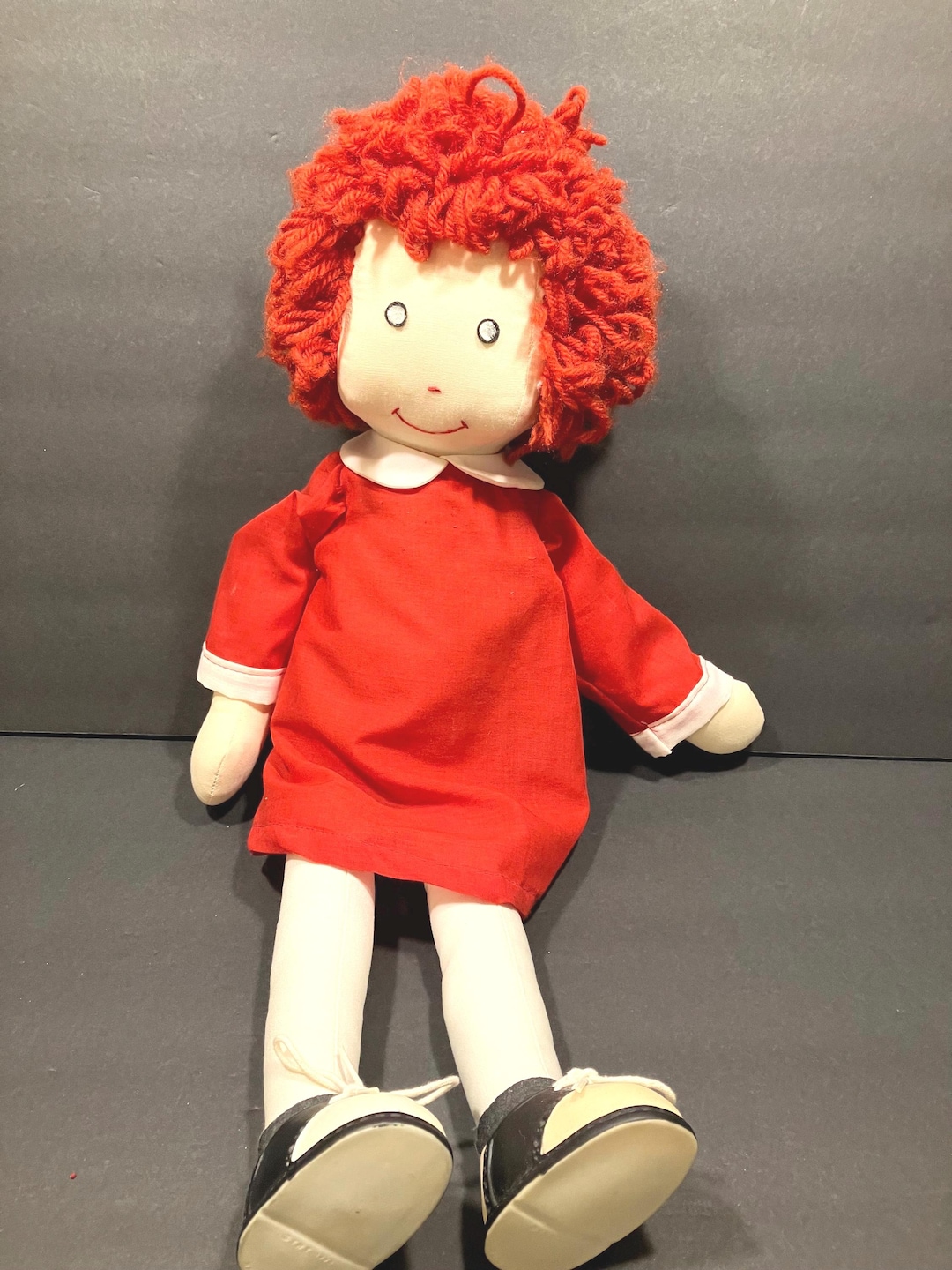 Vintage Handmade Little Orphan Annie Doll With Red Dress and Saddle ...
