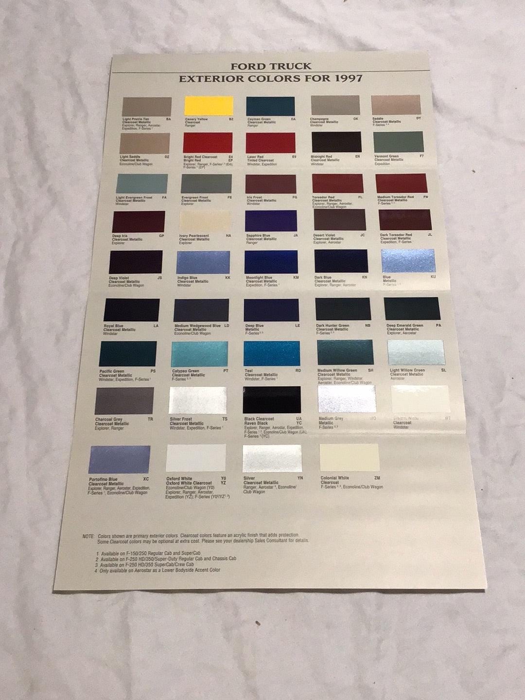 1997 Ford Truck Exterior Colors Paint Chip Brochure - Etsy