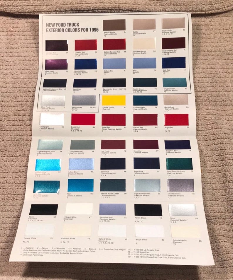 1996 Ford Truck Exterior Colors Brochure - Etsy