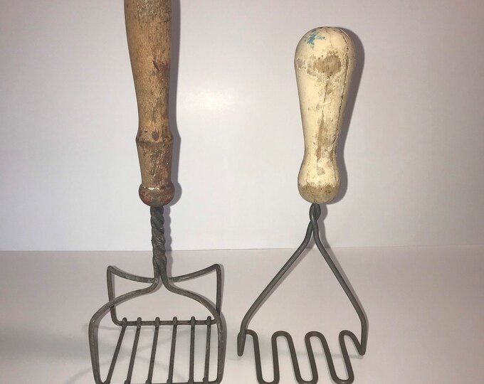 Vintage Primitive Potato Mashers Wood Handle Chipped Paint Twisted ...