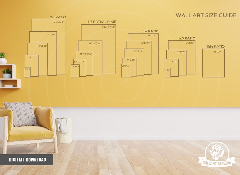 Living Room Wall Art Size Guide Mock Up, Maximalist Decor, Frame Size ...