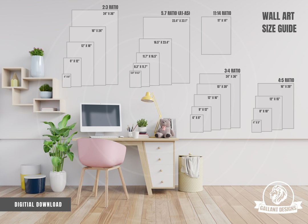 Office Wall Art Size Guide Mock Up, Frame Size Chart, Canvas Size Chart ...