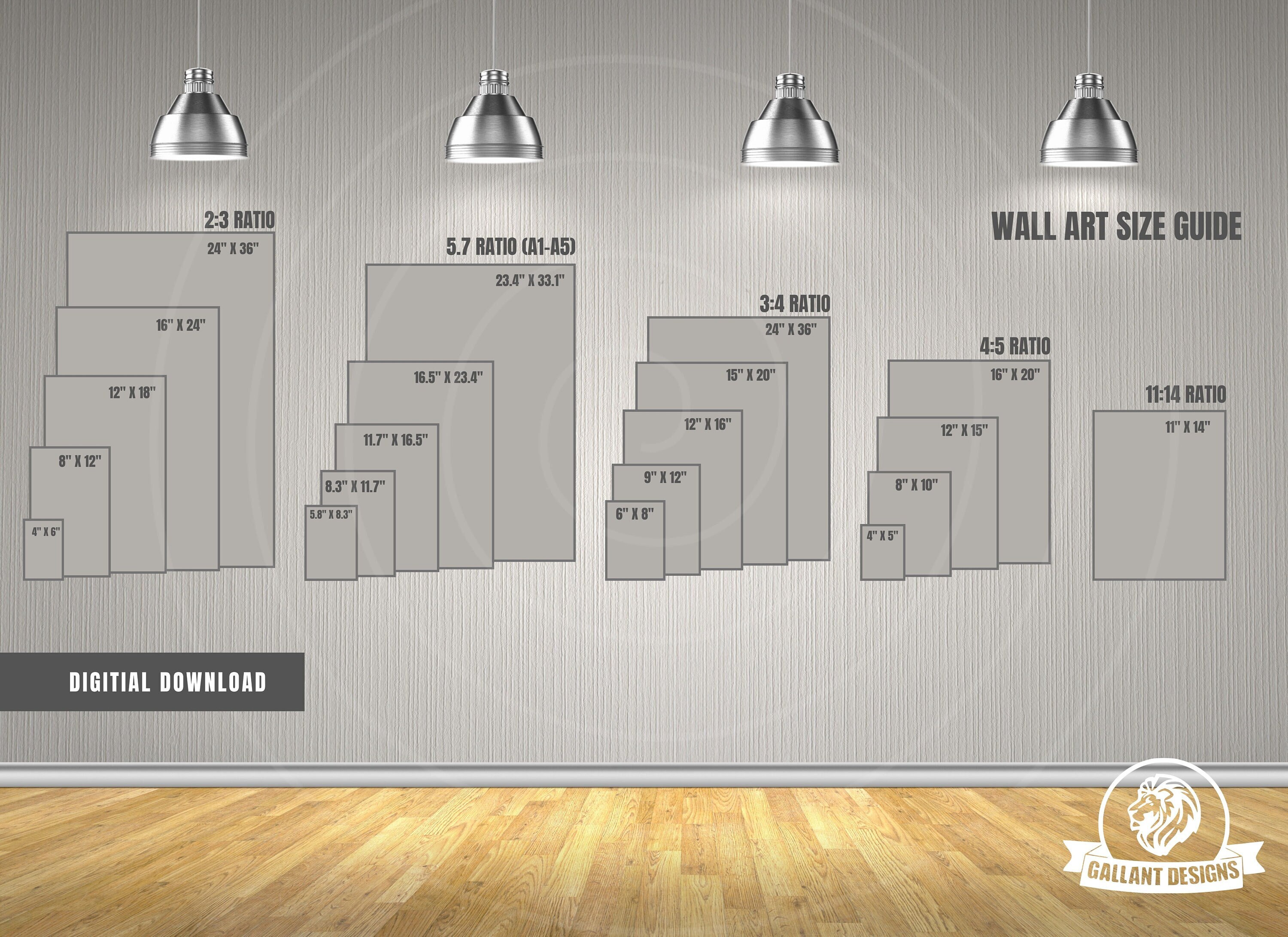 Gallery Wall Art Size Guide Mock Up, Digital Print Guide, Display Wall ...