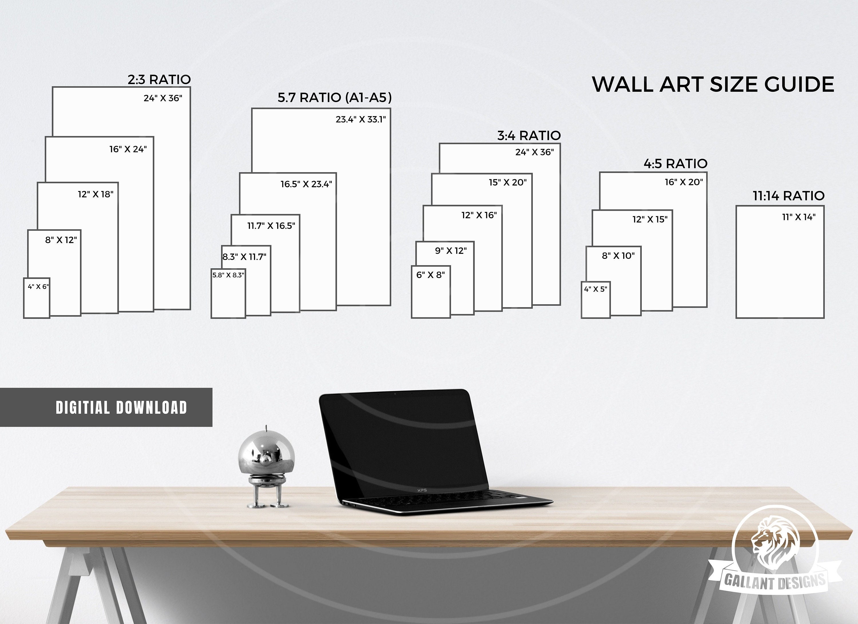 Office Wall Art Size Guide Mock Up, Digital Print Guide, Wall Art Size ...