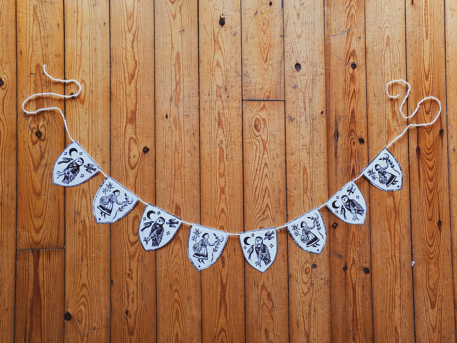 Medieval Linocut Paper Garland - Herbalist Garland - Owl Linoprint ...