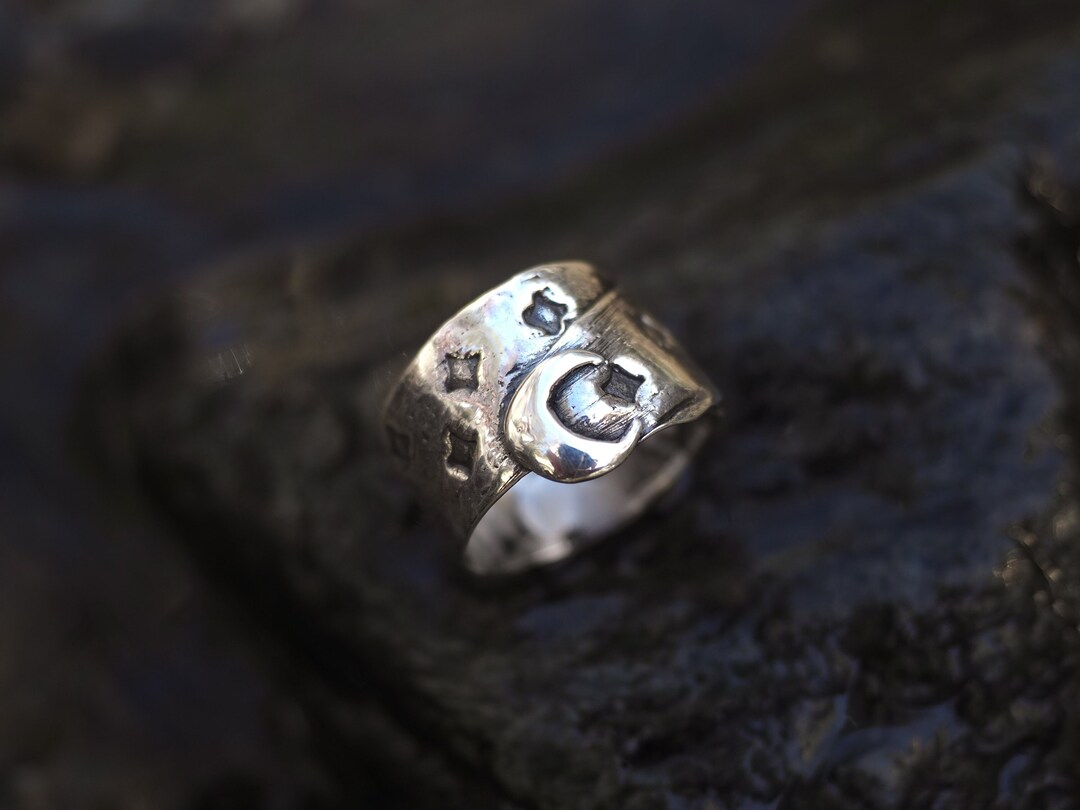 Night Sky Ring Stars and Moon Ring Sterling Silver Ring SIZE 8US - Etsy