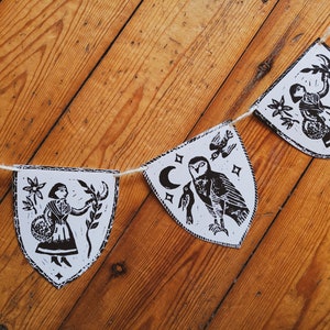 Medieval Linocut Paper Garland - Herbalist Garland - Owl Linoprint ...