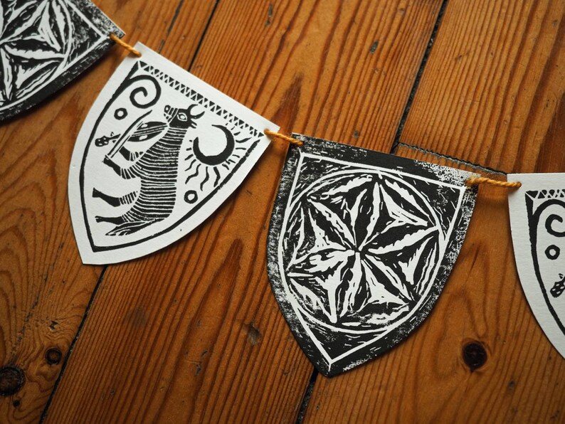 Medieval Linocut Paper Garland - Hexafoil Wall Decor - Folk Music Home ...