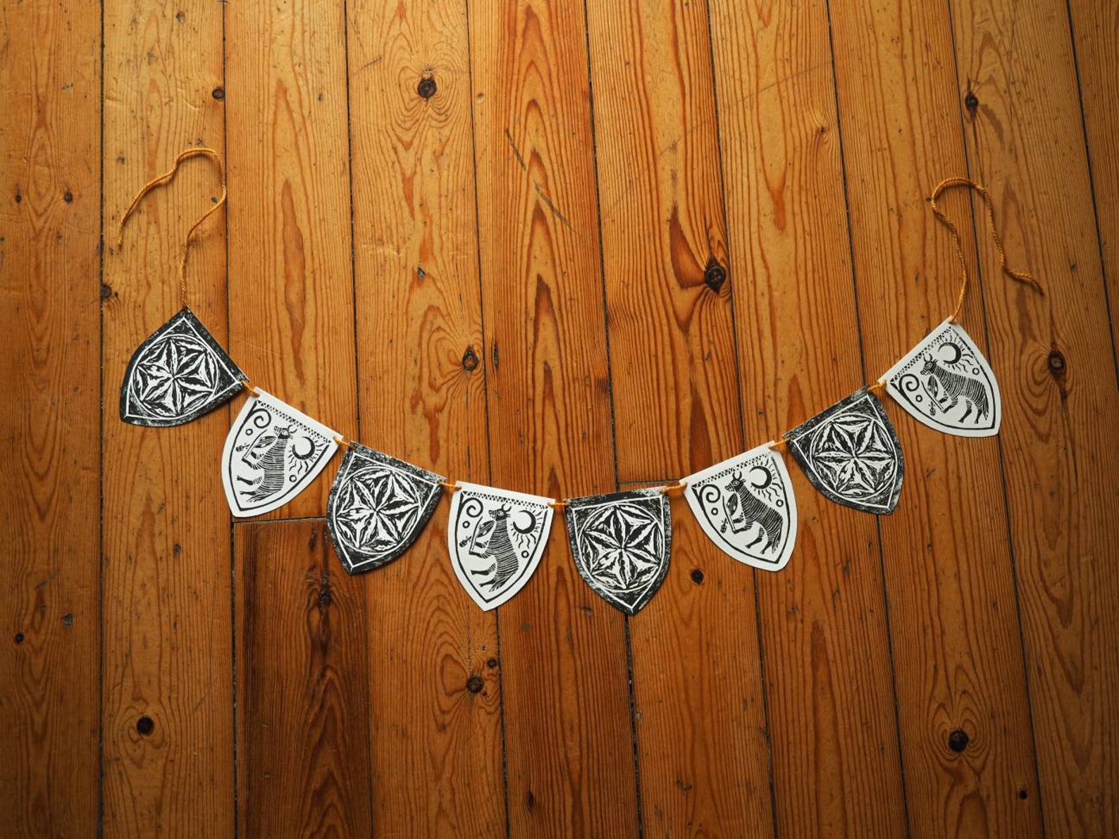 Medieval Linocut Paper Garland Hexafoil Wall Decor Folk - Etsy