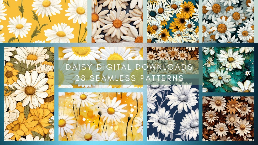 Daisy Flowers Digital Seamless Paper, Home Decor Digital Paper, 28 ...