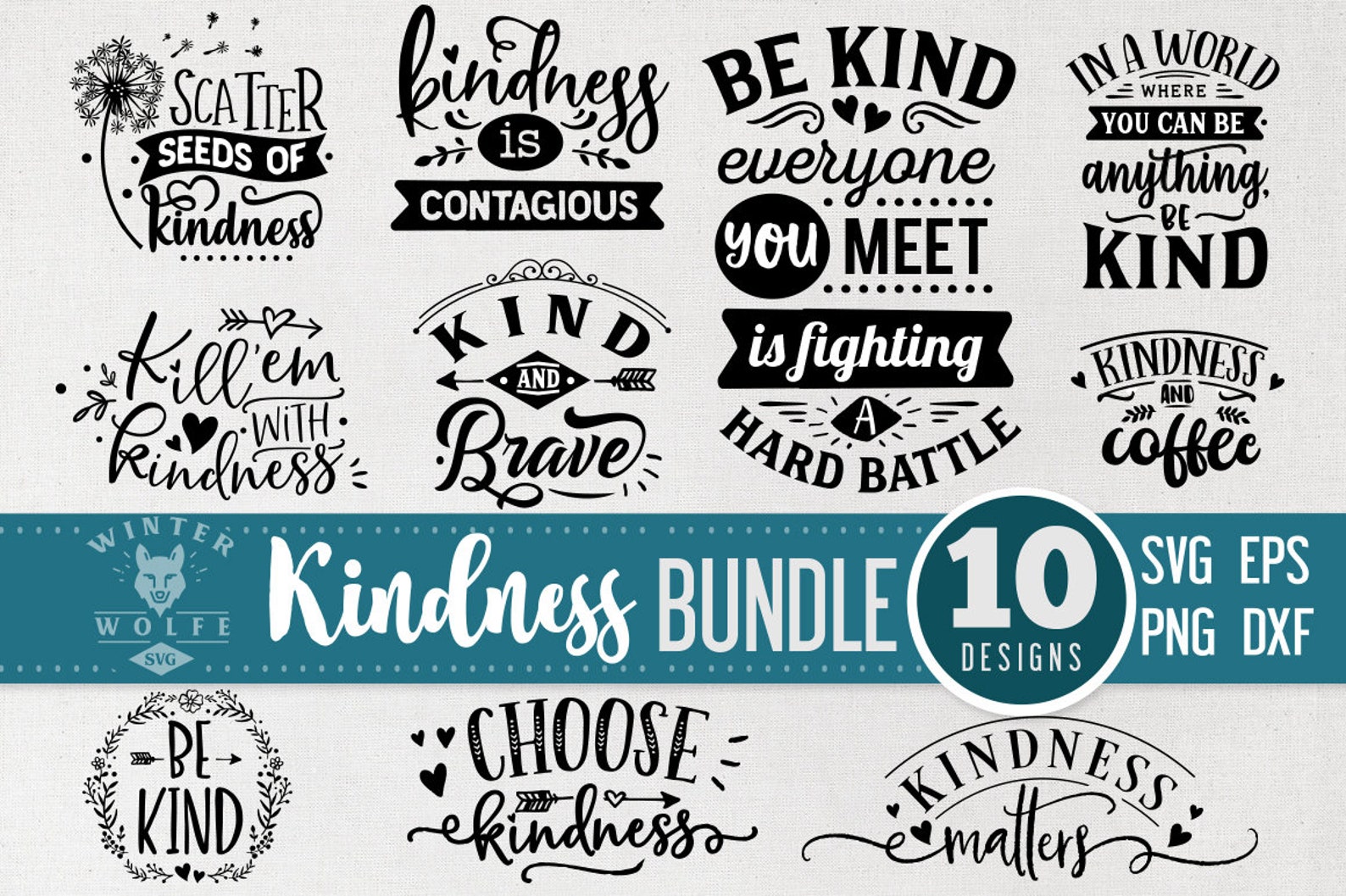 Kindness Bundle 10 Designs SVG Cut File Commercial Use Svg - Etsy