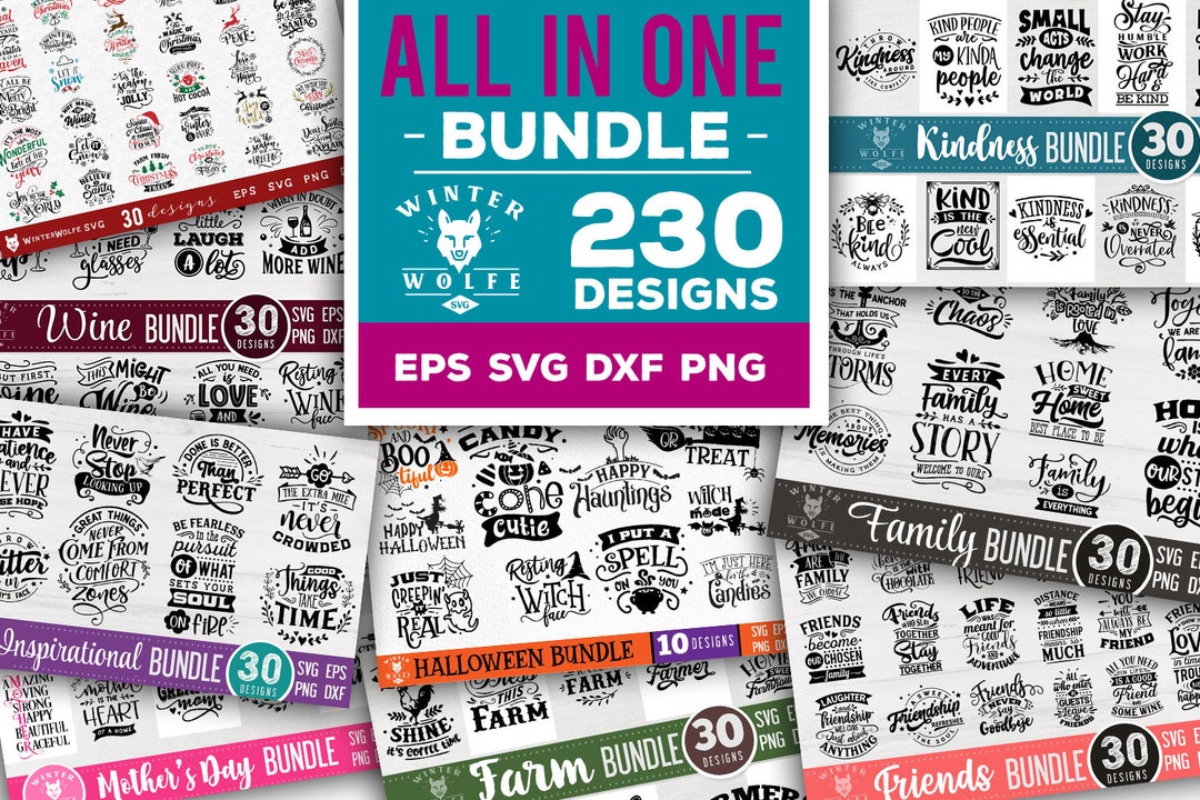 All in One Bundle - Containing 230 Designs SVG Cut File - Commercial ...