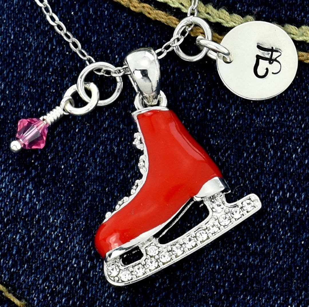 Swarovski Crystal Personalized Figure Ice Skate Necklace Skating Red ...