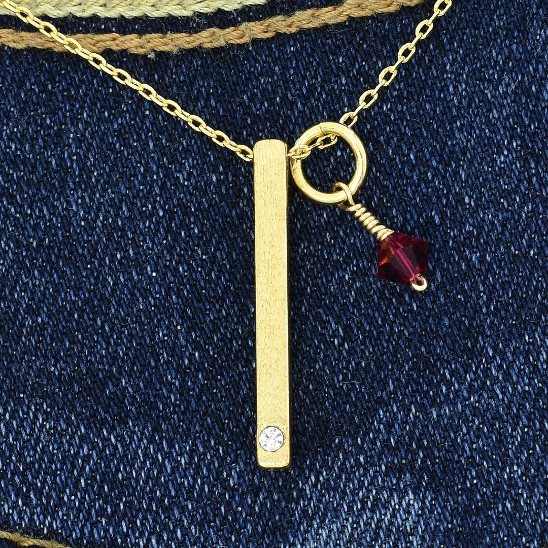 Stick Bar Pendant Swarovski Crystal Birthstone Personalized Gold Filled ...