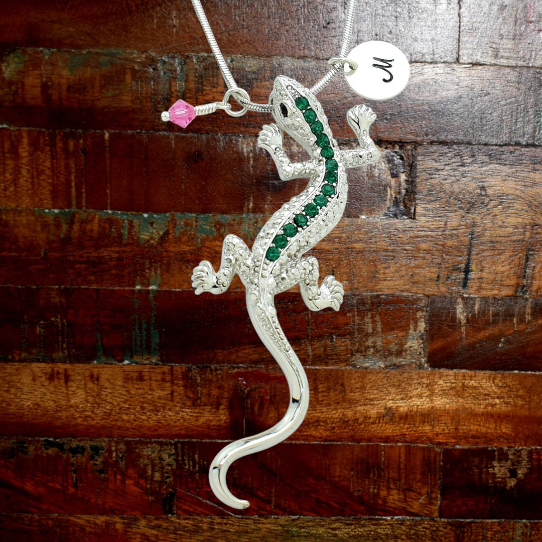 Swarovski Crystal Dark Green Lizard Personalized Birthstone Gecko ...