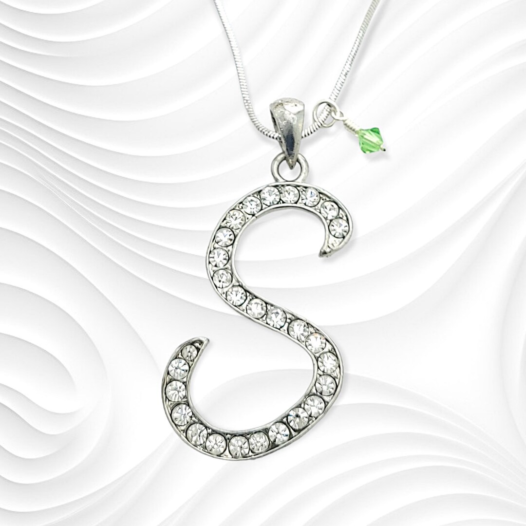 S Letter Large Charm, Personalized Letter Pendant, Swarovski Crystal ...