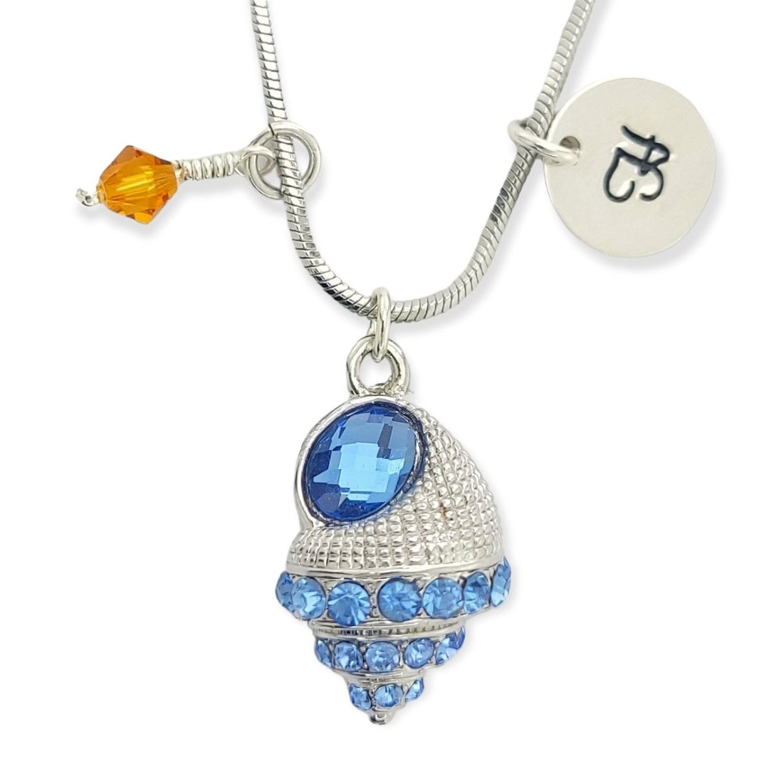 Customizable Seashell Blue Sea Shell Crystal Pendant Personalized ...