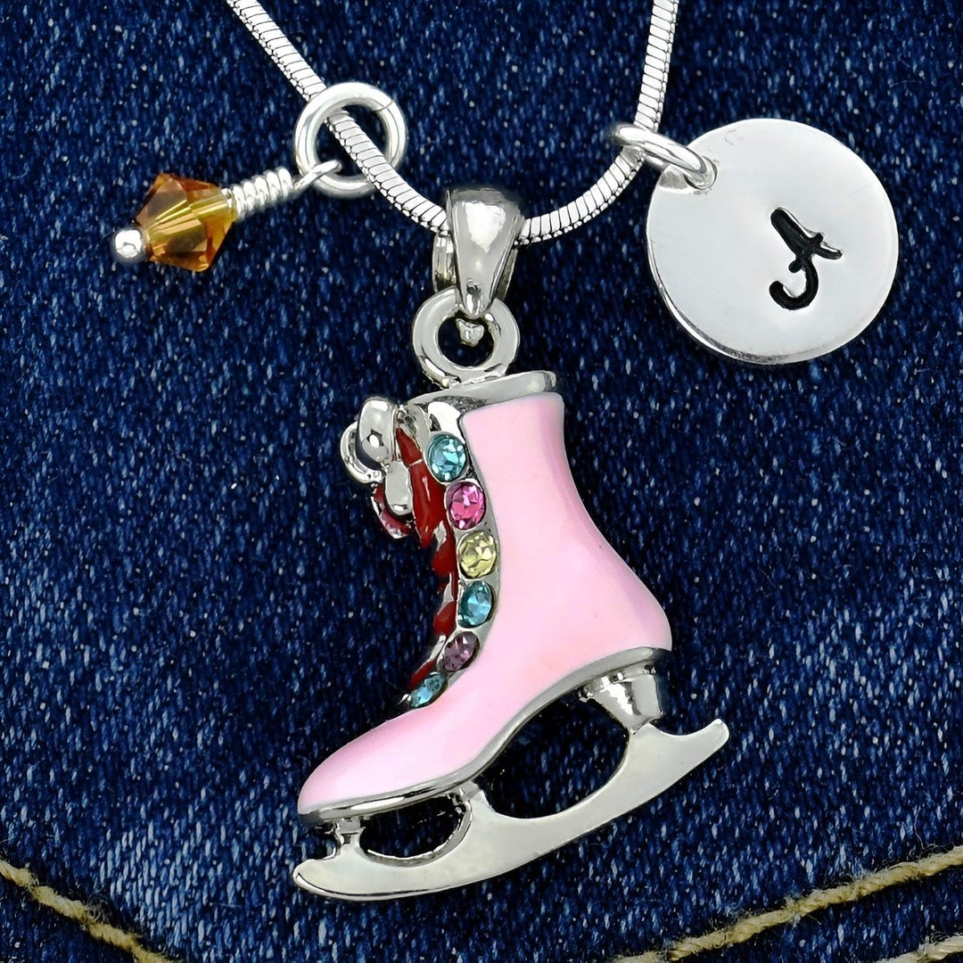 Swarovski Crystal Pink Figure Ice Skate Personalized Necklace Sparkling ...