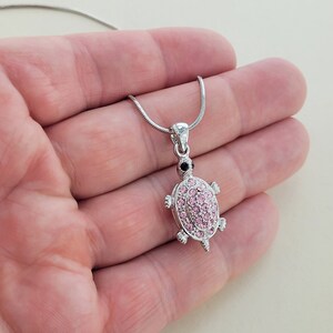 Custom Pink Turtle Necklace Birthstone, Swarovski Crystal Pendant ...