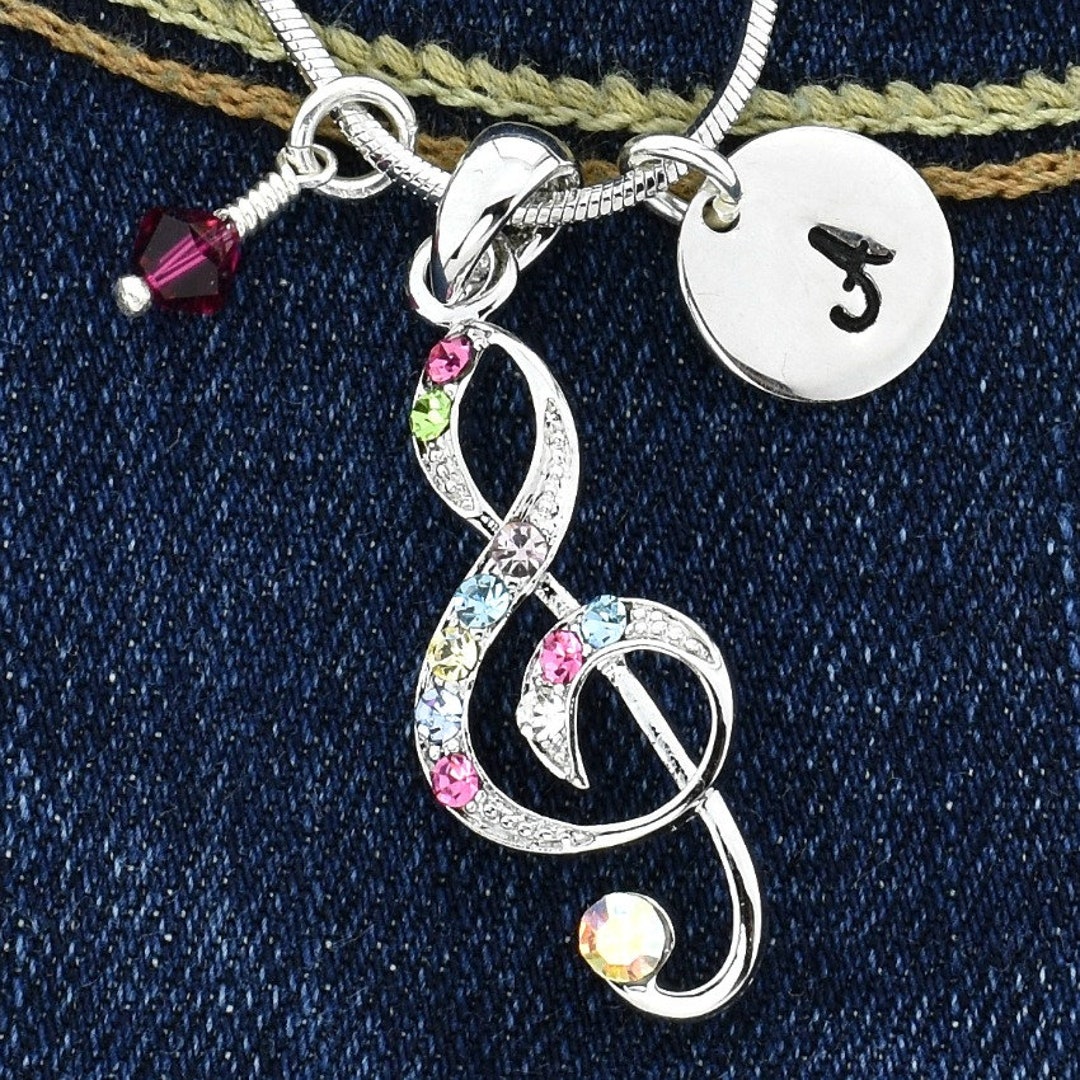 Swarovski Crystal Treble Clef Personalized Music Multi Color Pendant ...