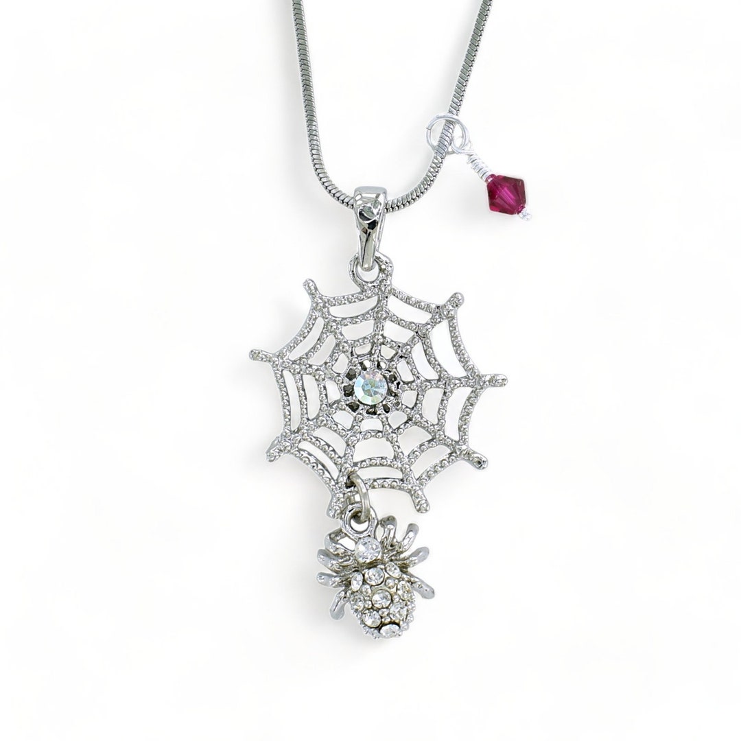 Swarovski Crystal Spider Web Necklace, Birthstone Pendant Charm Jewelry ...