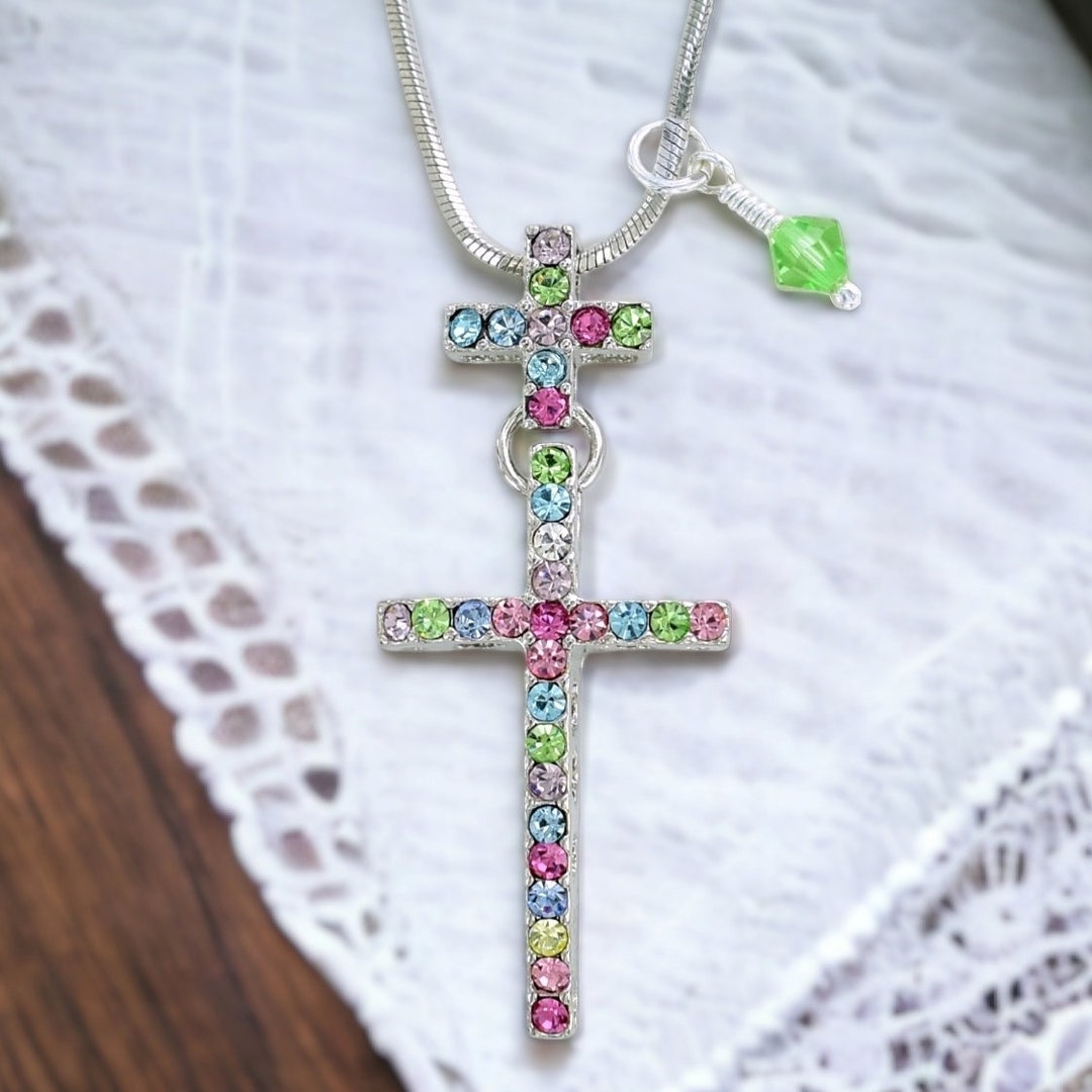 Swarovski Crystal Double Cross Pendant Birthstone Charm Necklace ...