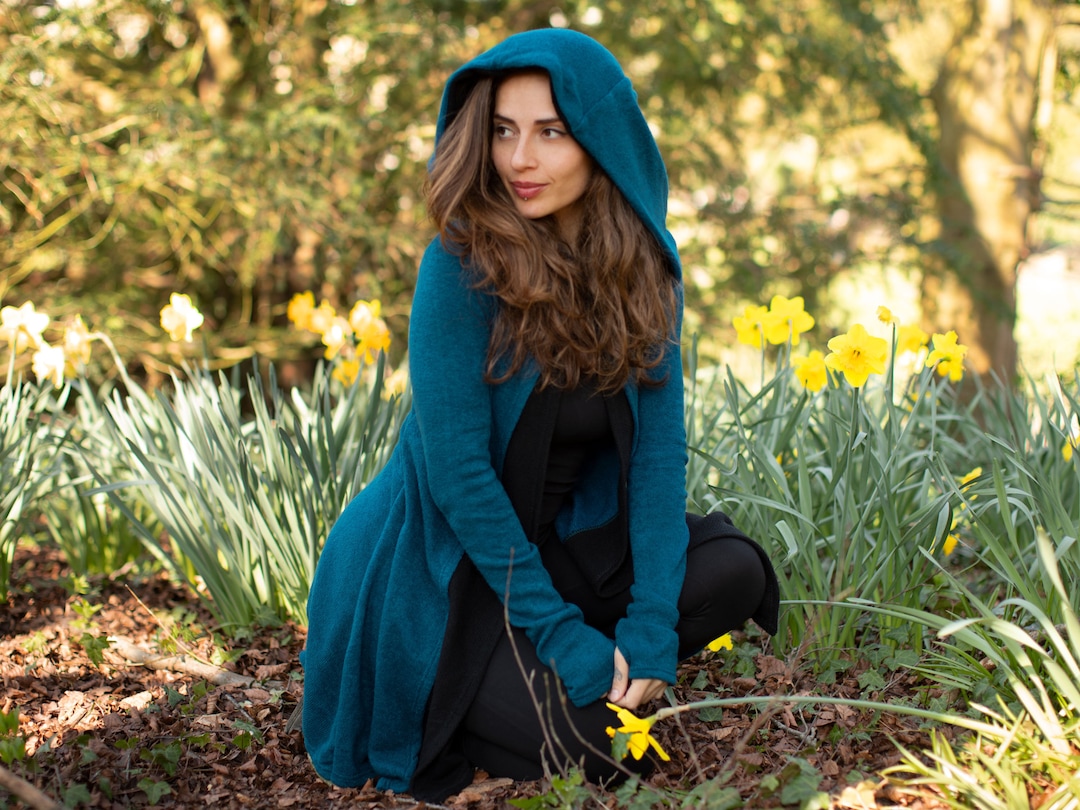 Teal Hooded Pixie Boho Coat Hippie Elf Jacket With Buckle - Etsy
