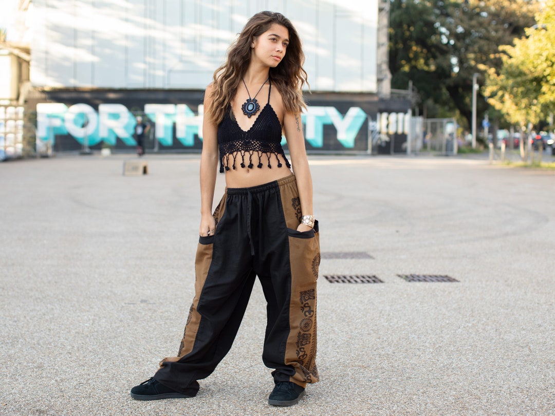Black Aztec Print Hippie Harem Pants, Parachute Baggy Trousers - Etsy