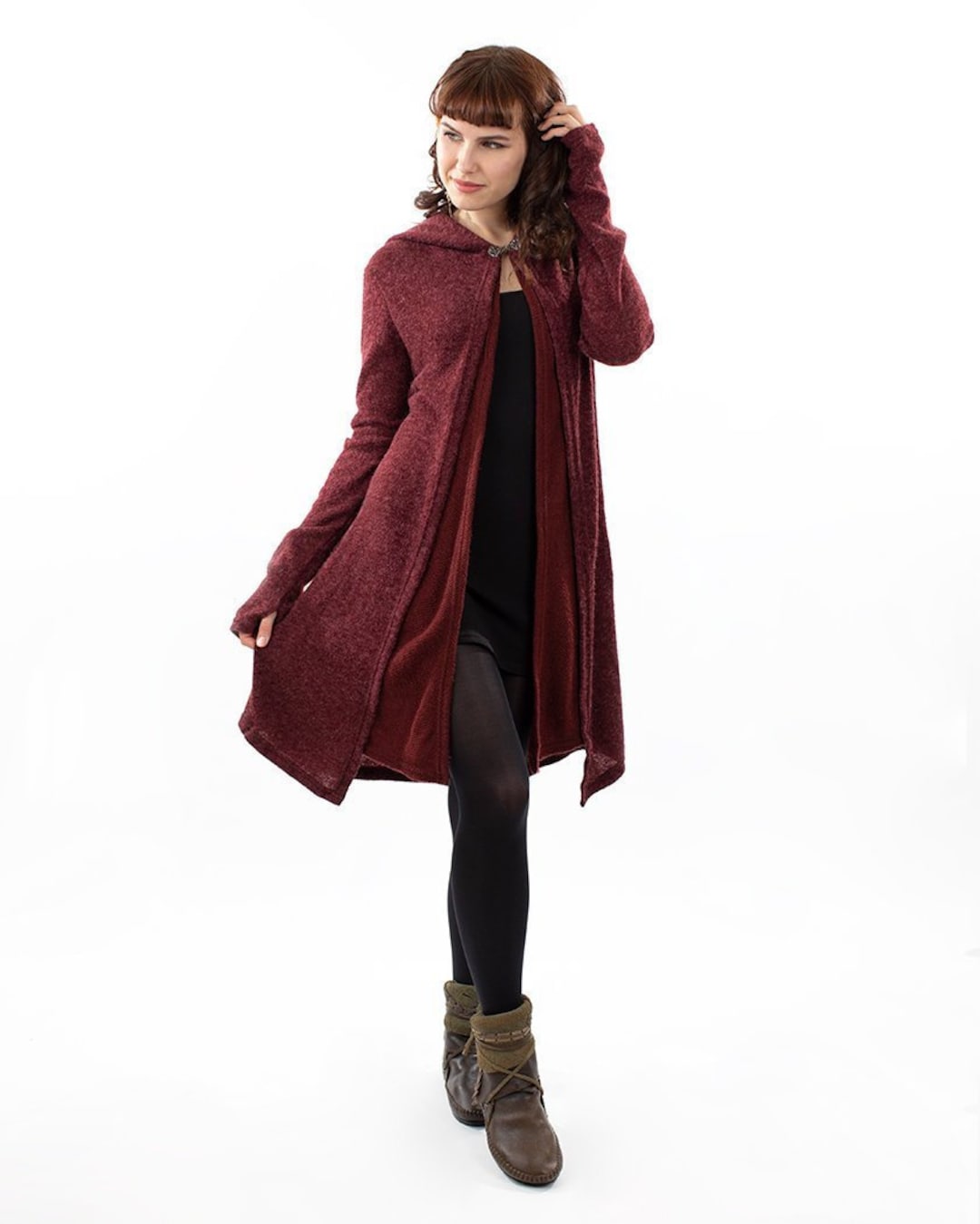 Red Hooded Pixie Boho Coat Hippie Elf Jacket With Buckle - Etsy