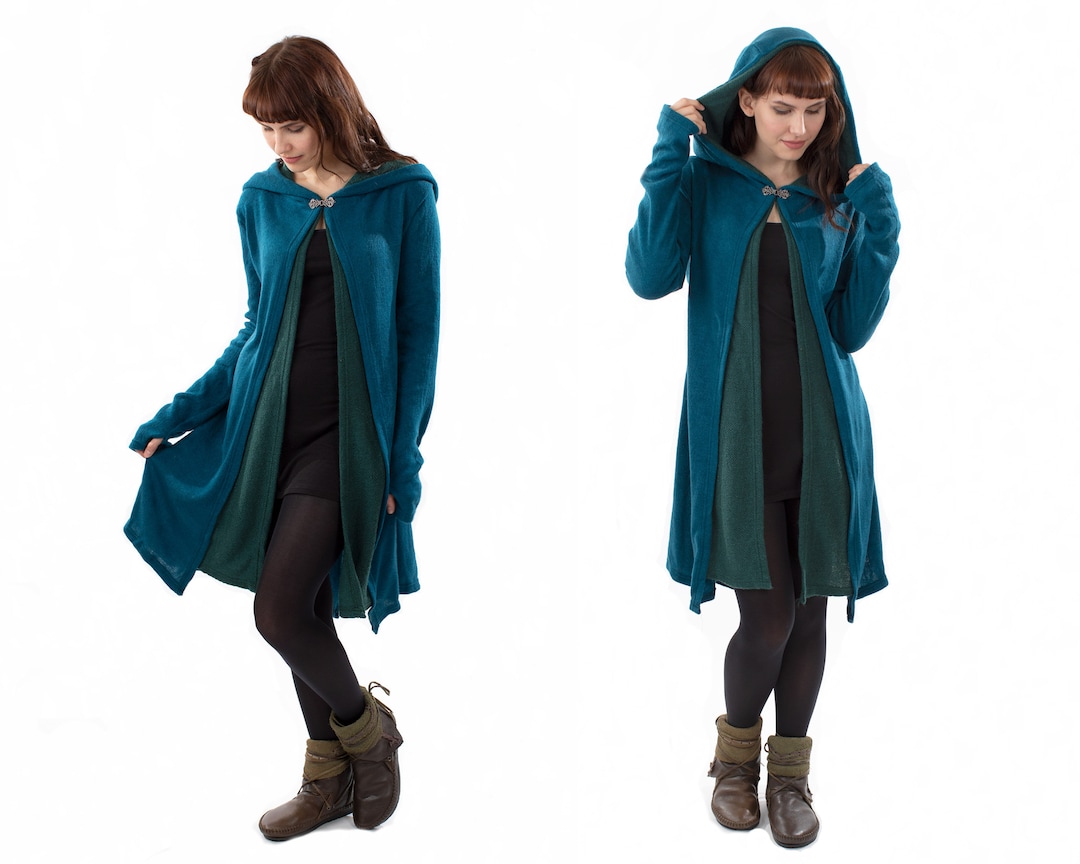 Teal Hooded Pixie Boho Coat Hippie Elf Jacket With Buckle - Etsy