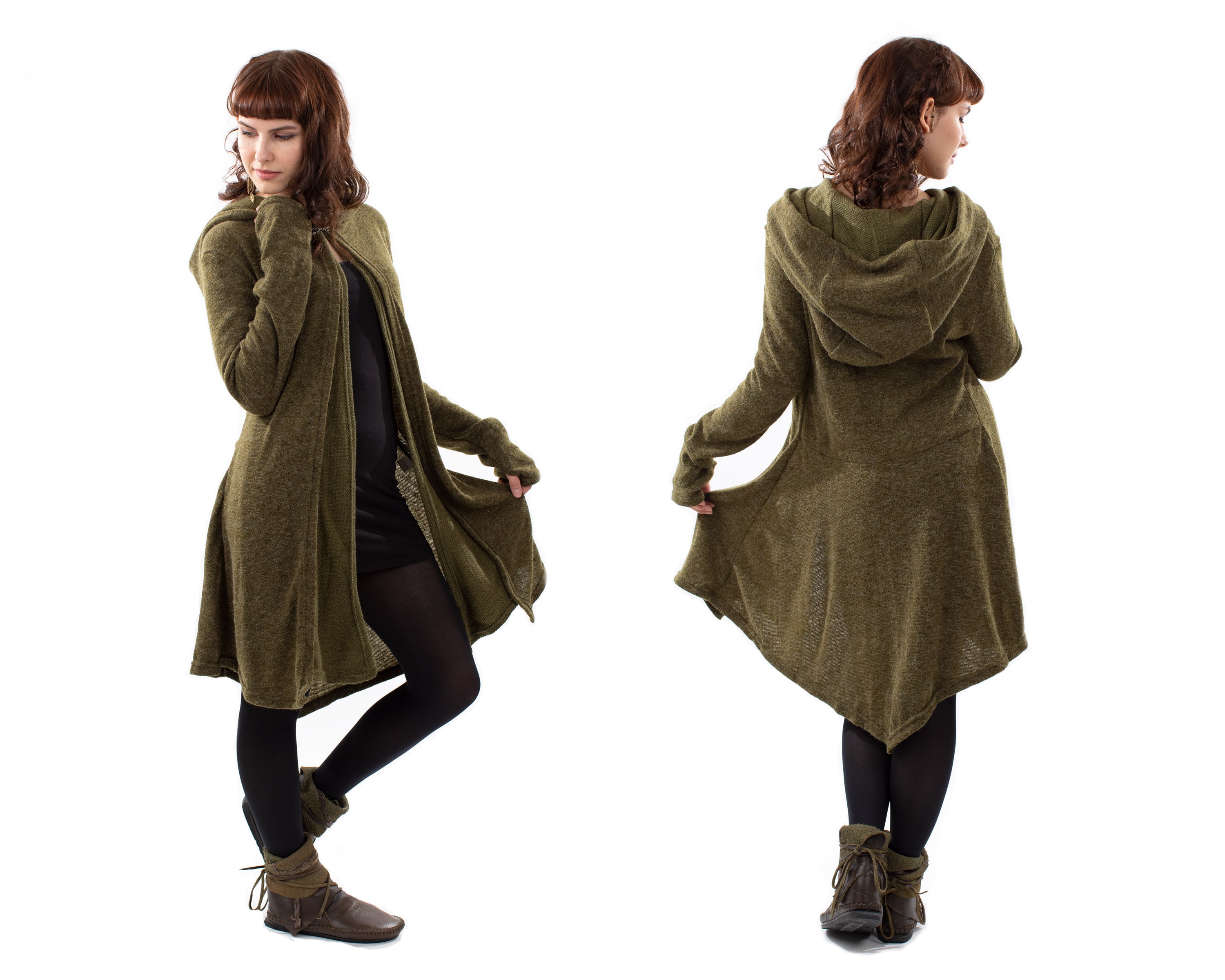 Green Hooded Pixie Boho Coat Hippie Elf Jacket With Buckle - Etsy