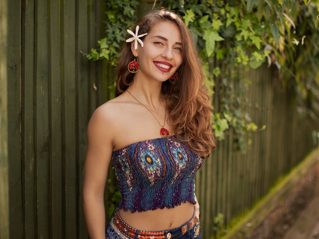 Purple Boho Bandeau Tube Top, Hippie Festival Boob Tube, Strapless Crop ...