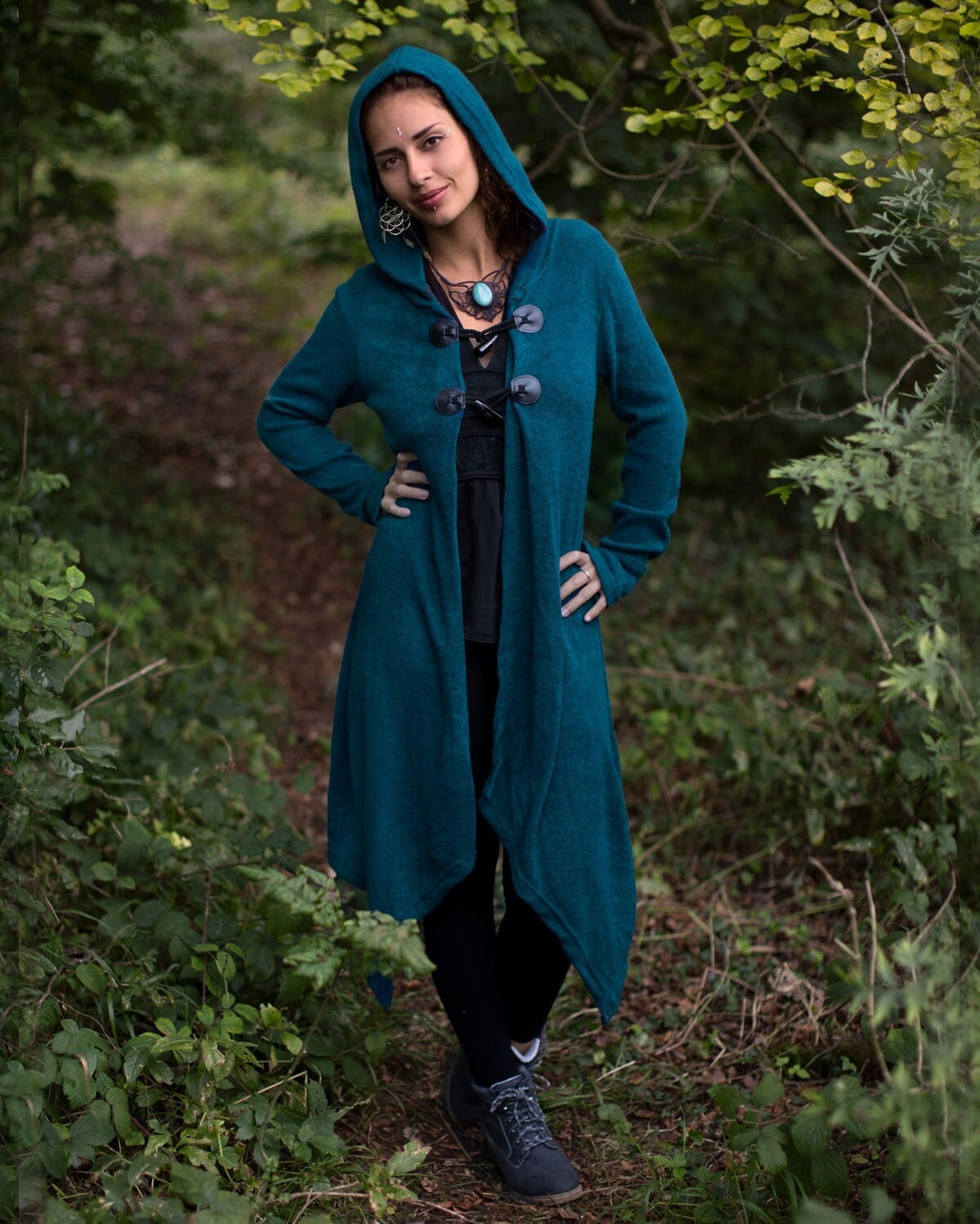 Sapphire Blue Elf Asymmetric Fairy Hooded Jacket, Long Boho Knitted ...