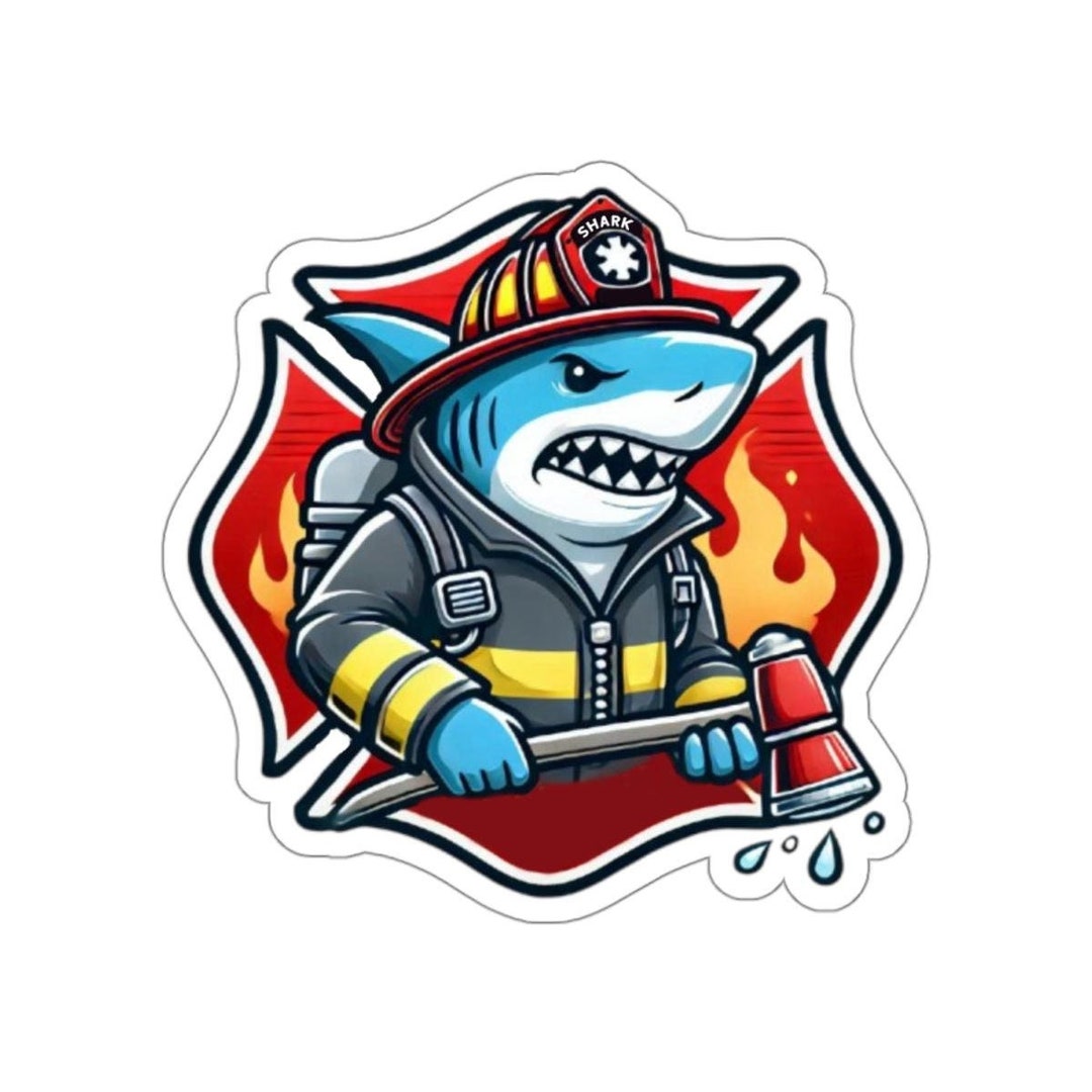 Firefighter Shark Sticker, Fireman Firefighting, Firefighter Sticker, Cool First Responders ...