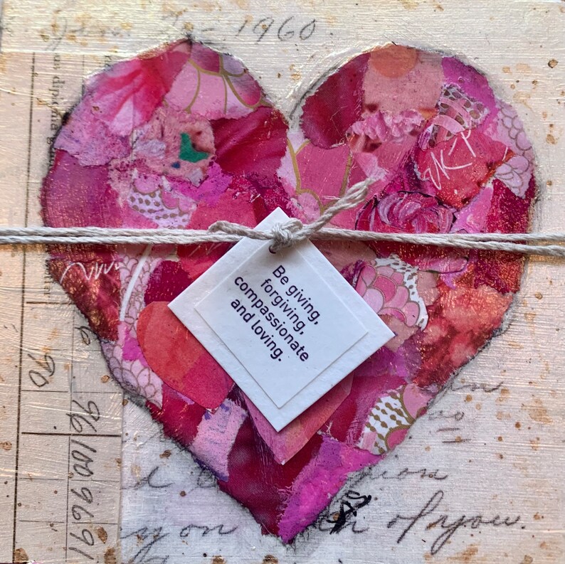 Pink Heart Original Torn Paper Collage - Etsy