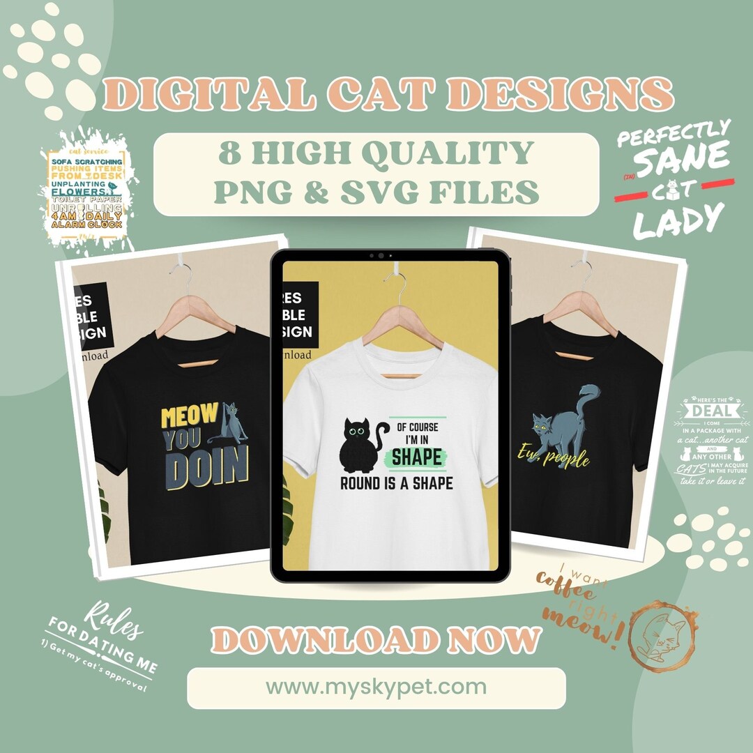 Cat SVG Files, Funny Cat Pngs, Yoga Cat, Coffee Cat, Digital Download ...
