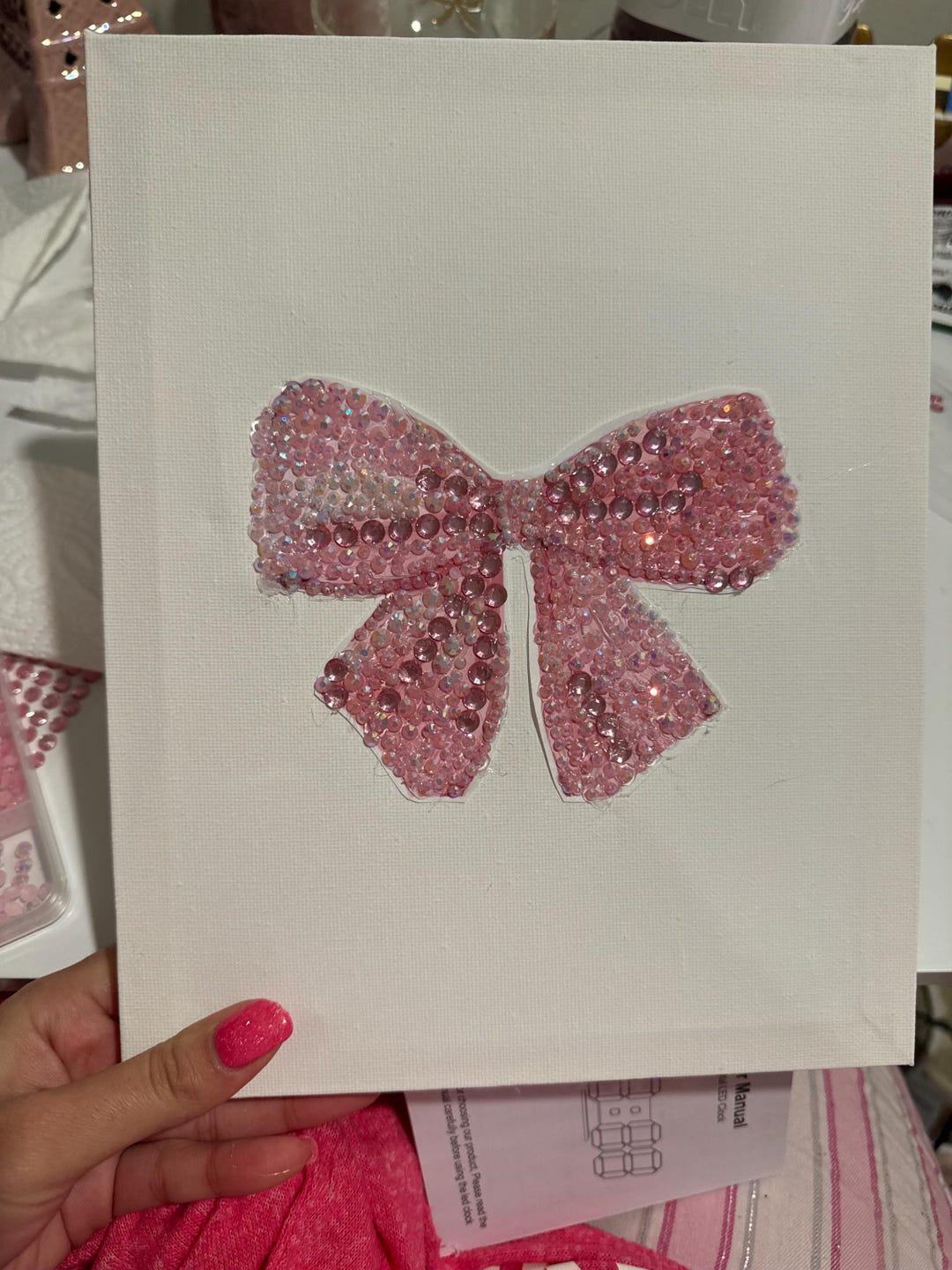 Coquette, Pink Rhinestone Bow Canvas - Etsy