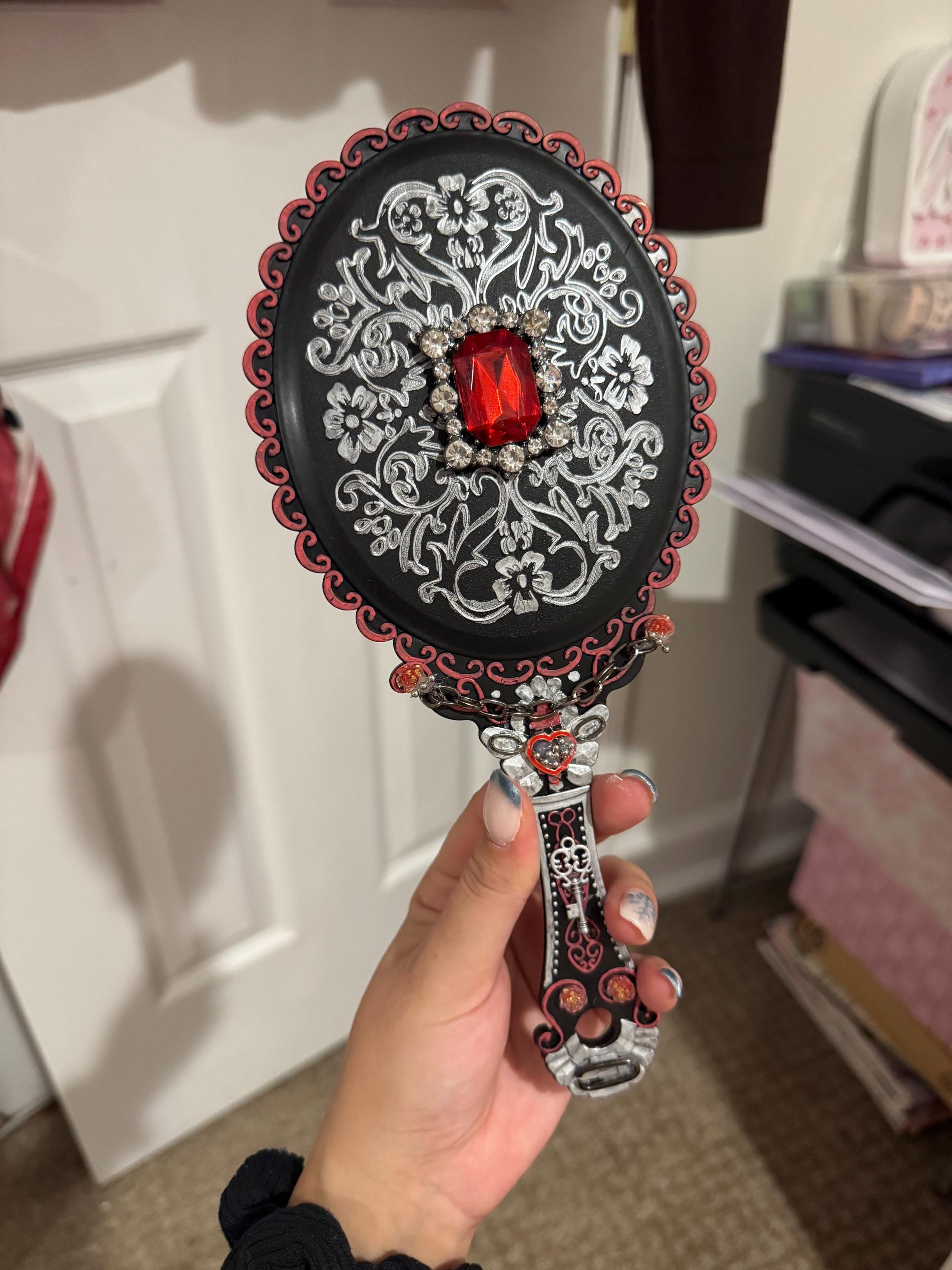 Vampire Gothic Black Red and Silver Handmade Embellished Hand Mirror - Etsy