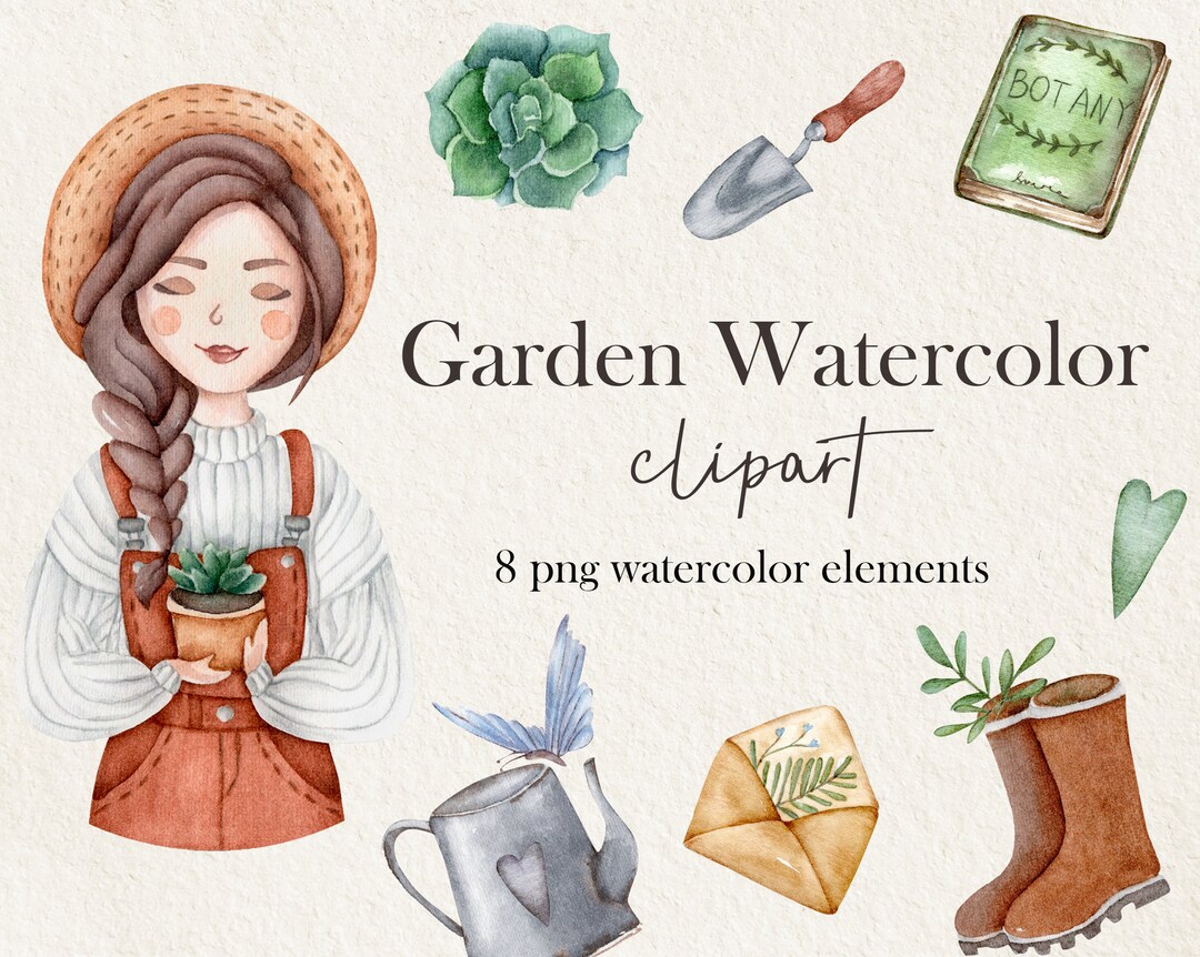 Garden Watercolor Clipart Digital Clipart PNG Garden Set - Etsy