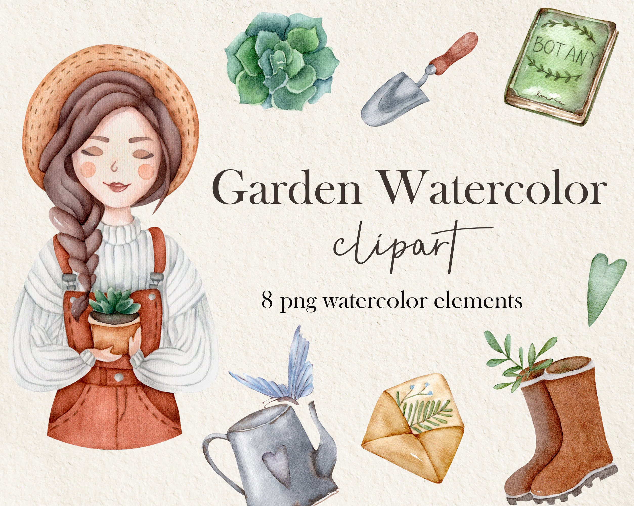 Garden Watercolor Clipart digital clipart PNG Garden set | Etsy